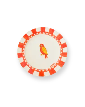 Mojjere Faience Dessert Plate Animal Design Flame - Red
