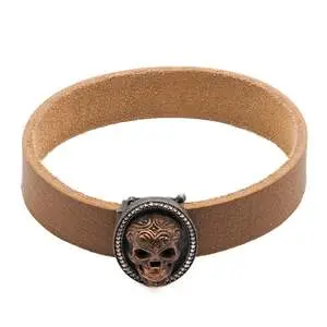 EBRU JEWELRY Sterling Silver & Diamond Skull Leather Bracelet - Brown