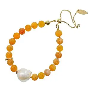 FARRA Agate Bracelet With Baroque Pearl Adjustable Bracelet - Yellow