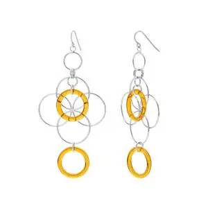 GOLD & HONEY Silver / Orange Orange & Silver Floral Drop Earrings - Silver/orange