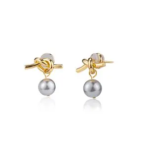 MISS CECILIA Ada Knot Pearl Earrings - Grey