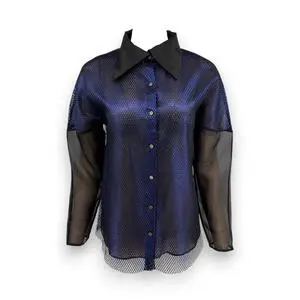 MONZLAPUR NEW YORK Mesh Silk Organza Shirt - Blue