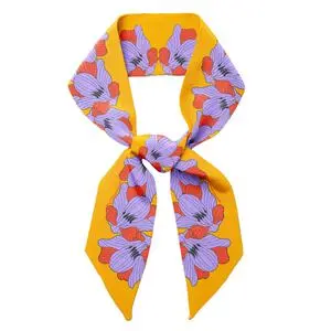 CREATURE MARSEILLE Flor The Silk Skinny Scarf / Design In France Made In Italy - Yellow