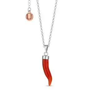 UNALOE Silver / Red Timeless Italian Cornicello Necklace In Sterling Silver & Natural Red Coral - Silver/red