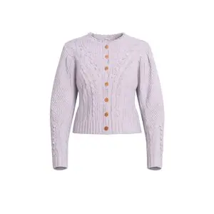 TANTRA SPAIN SL Neutrals Crochet Knit Jacket With Pom-pom And Flower Details Grey - Gray