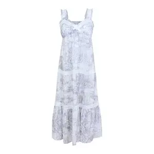 LUNALUZ Rebecca Toile Cotton Bra-cup Maxi Nightdress - Grey