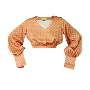JANARA JONES Apricot Satin Long Sleeve V-neck Blouse - Orange