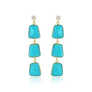 RARE MATTERS JEWELRY Turquoise Triple Drop Earrings - Blue