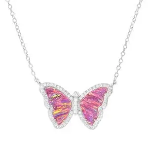 KAMARIA Pink / Silver Opal Butterfly Necklace With Stripes Pink & Silver - Pink/silver