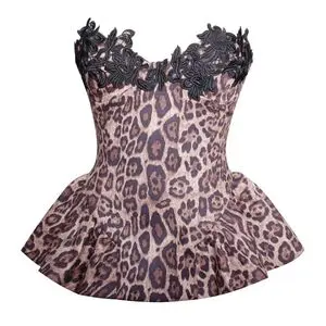 MISS CIRCLE NEW YORK Qiara Cheetah Print Peplum Top With Lace Trim - Black