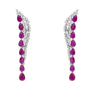 LATELITA Baroness Gemstone Drop Earrings With Ruby And Simulated Diamonds In Sterling Silver - White/red/silver