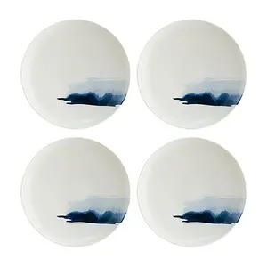 Turgla Home Blue / White Blue Wave Round Decorated Porcelain Bowl Set Of Four - Blue/white