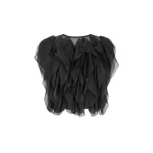 MODENAIRE Sheer Tulle Top With Flowing Cascading Ruffles - Black