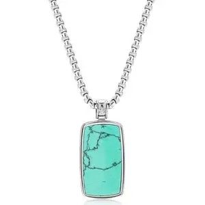 NIALAYA JEWELRY Blue / Silver Turquoise Dog Tag Necklace In Silver - Blue/silver