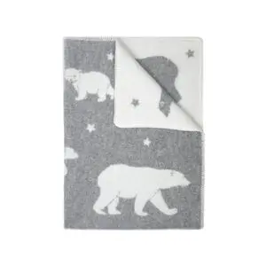 J.J.Textile Polar Bear Small Wool Blanket - Grey