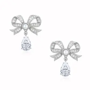 SANTINNI Grand Duchess Bow & Drop Earrings - Silver