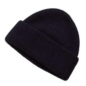 COVE Navy Ribbed Cashmere Beanie - Blue