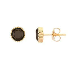 AUREE JEWELLERY Brown / Gold Barcelona November Birthstone Stud Earrings Smokey Quartz - Brown/gold