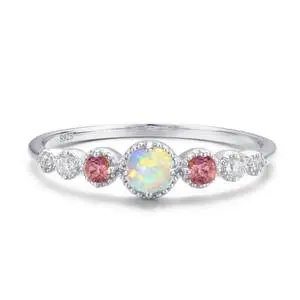 AZURA JEWELRY NEW YORK Divinity Opal Tourmaline Ring White Gold Vermeil - Silver