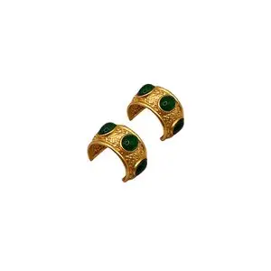 LES REINES Emerald Crown Hoop Earrings 24k Gold Plated - Green