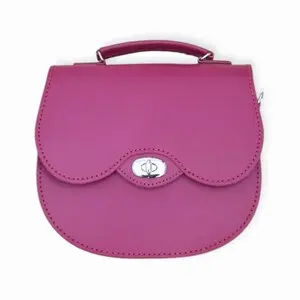 ZATCHELS Handmade Leather Twist Lock Saddle Handag Magenta - Pink