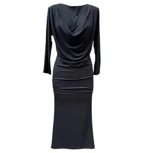 IMAATU Oshun Sculpting Viscose Midi Dress With Waterfall Drape And Three-quarter Sleeves