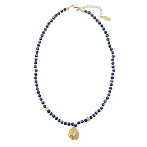 FARRA Dainty Lapis With Zircon Inset Pendant Necklace - Blue