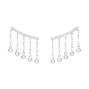 KAMARIA Cleo Ear Crawler Earrings With Crystal Drops - Silver