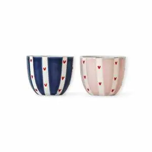Lali Design Studio Blue / Pink Enjoy Handmade Mixed Hearts Espresso Mugs Set Of Two Porcelain - Blue/pink
