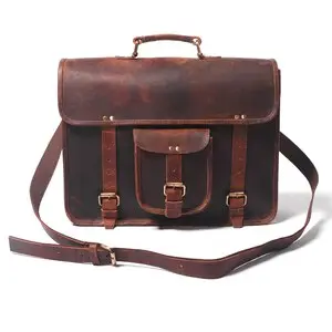 DÖTCH LEATHER Leather Messenger Laptop Briefcase- Loculus - Brown