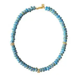 FIRERA ATELIER Turquoise African Glass Bead Necklace - Blue