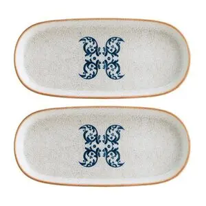 Turgla Home Viento Oval Decorated Porcelain Platter Set Of Two - Blue