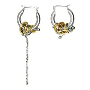 KIREI Silver / Gold Interlock Asymmetric Stainless Steel Hoop Earrings - Silver/gold