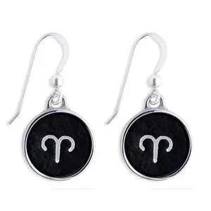 N'DAMUS LONDON Silver / Black Zodiac Aries Black Leather & Silver Earrings - Silver/black