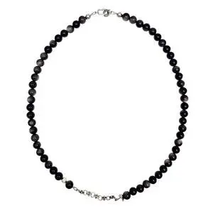 FARRA Obsidian With Silver Chain Necklace - Black