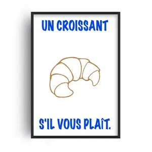 FANCLUB Un Croissant French Kitchen Retro Inspired Giclée Art Print A2 - Blue