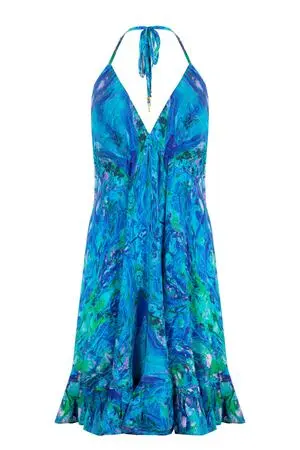 SOPHIA ALEXIA Turquoise Glow Silk Mini Ibiza Dress - Blue