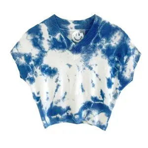 ZENZEE Cropped Cashmere Sweater Vest - White/blue