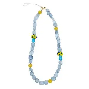 FARRA Irregular Aquamarine With Yellow Mushroom Phone Strap - Blue