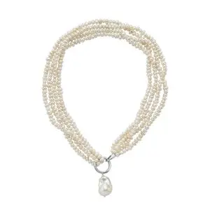 LINYA JEWELLERY Lara Multi Sand Pearl Necklace - Silver