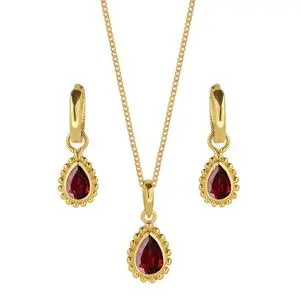 CHARLOTTE'S WEB JEWELLERY Gold / Red January Birthstone Gold Necklace And Earring Set Garnet - Gold/red