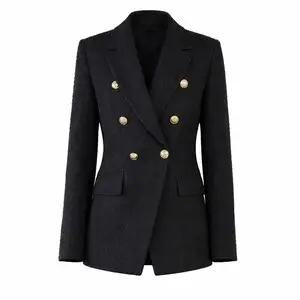NUVV COLLECTION Modern Casual Button ’s Tweed Jacket - Black