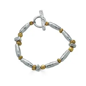 LONI PAUL JEWELRY Silver / Gold Silver Mixed Metal Organic Bead Bracelet - Silver/gold