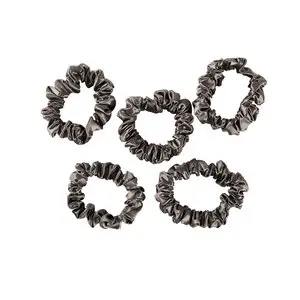 SOFT STROKES SILK Pure Mulberry Silk Mini Scrunchie Set Of Five - Grey