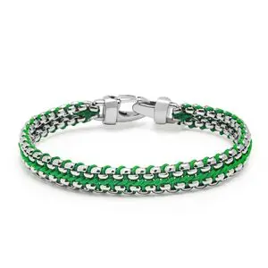 NIALAYA JEWELRY Green / Silver Green Woven Box Chain Bracelet In Silver - Green/silver