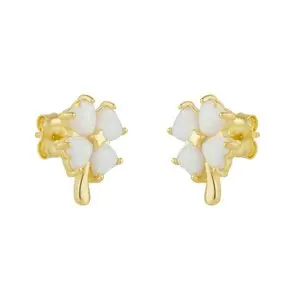 SPERO LONDON White Opal Four Leaves Clover Sterling Silver Stud Earring - Gold