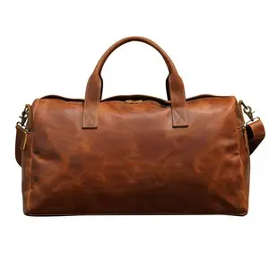 TOURI Genuine Leather Weekend Bag - Brown