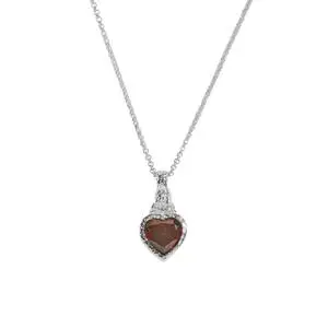 CLAIRE HILL DESIGNS Garnet Heart In Hand Charm Necklace - Silver