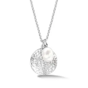 DOWER & HALL Hammered Disc & White Freshwater Pearl Nomad Pendant In Sterling - Silver