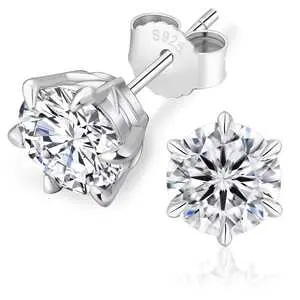 JAGGED HALO JEWELRY Moissanite Claw Stud Earrings Sterling - Silver